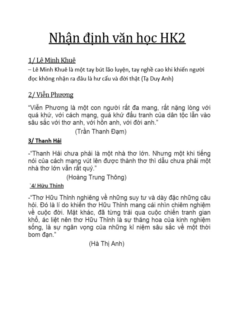 Nhận Định Văn Học HK2 | PDF