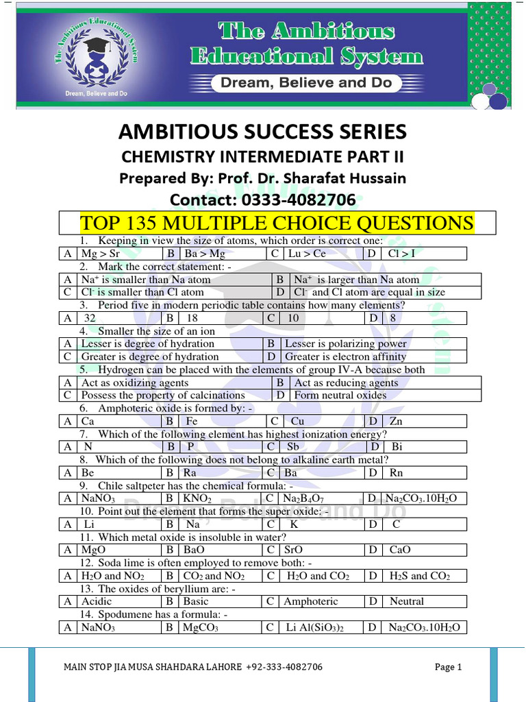 Inter 2 Chemistry Success Series | PDF | Aldehyde | Benzene