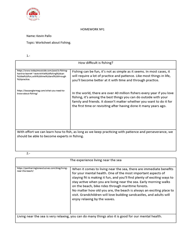 Pallo Kevin Worksheet Fishing | PDF | Fisherman