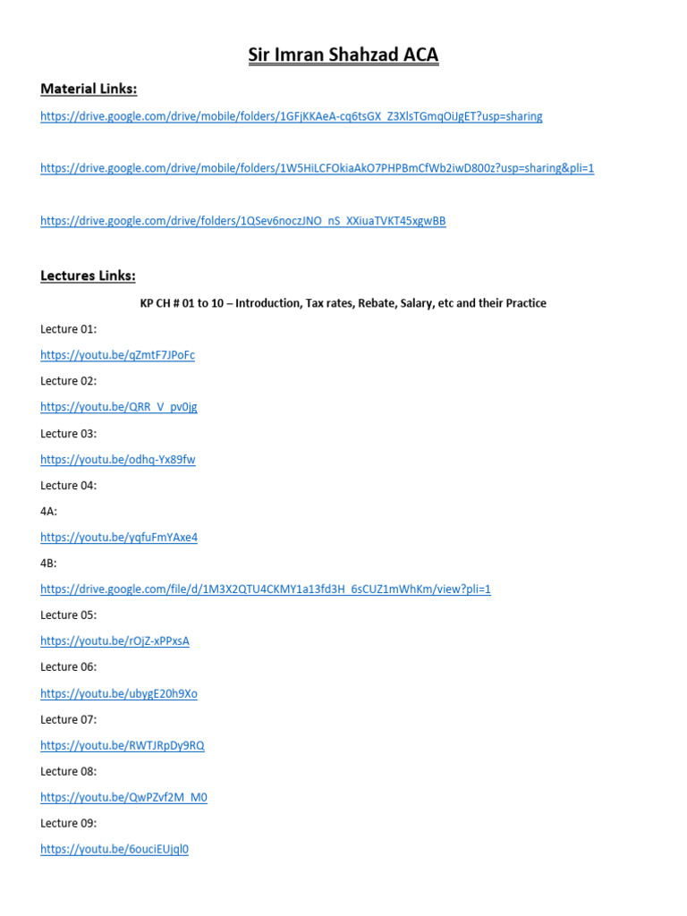 Imran Shehzad Tax Lectures and Material | PDF | Taxes | Government Finances