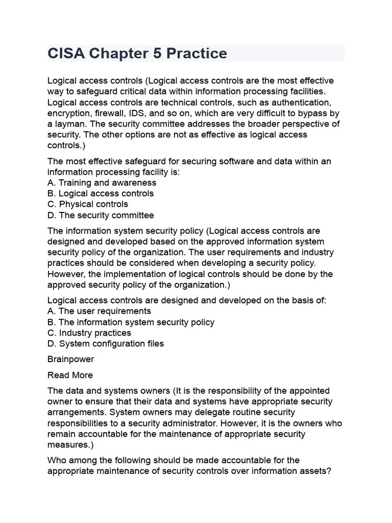 CISA Chapter 5 Practice | PDF | Public Key Cryptography | Key ...