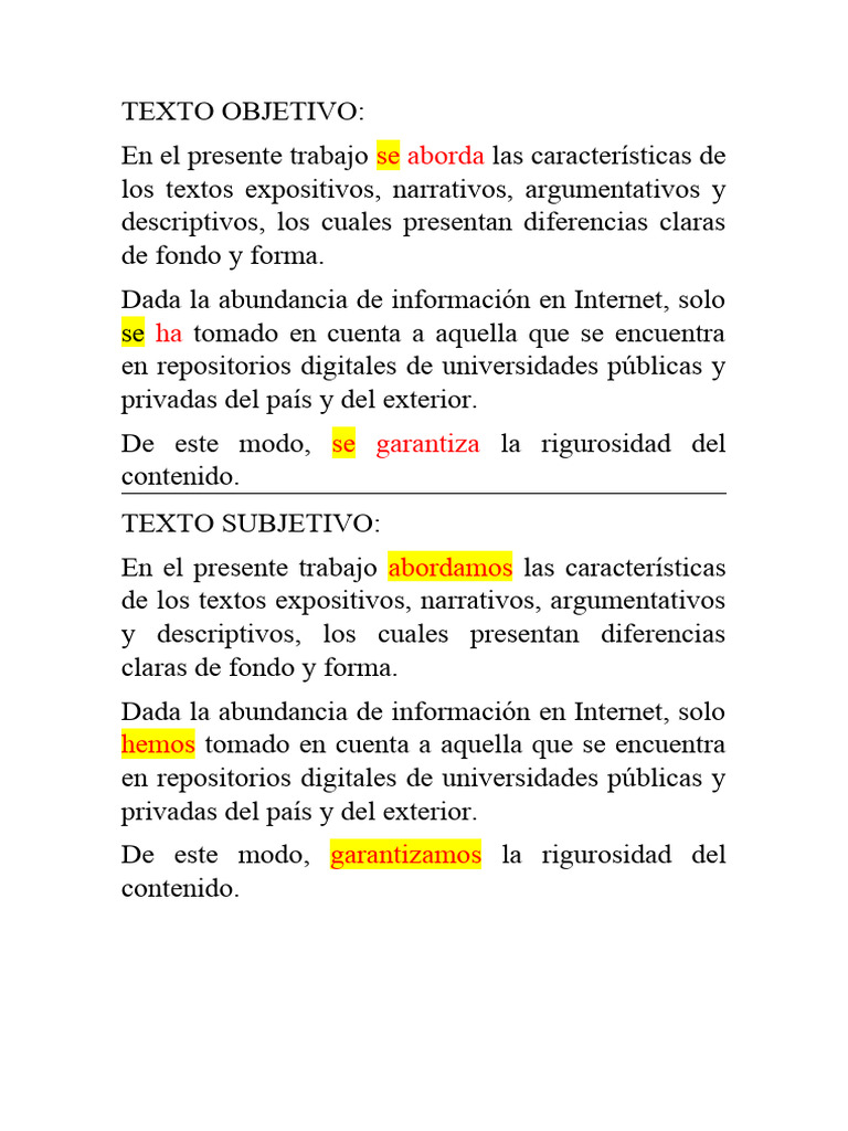 Textos Objetivo y Subjetivo | PDF