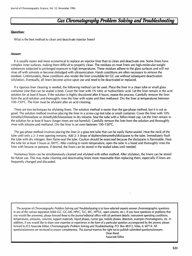 Gas Chromatography Problem Solving And Troubleshooting 1994 Pdf