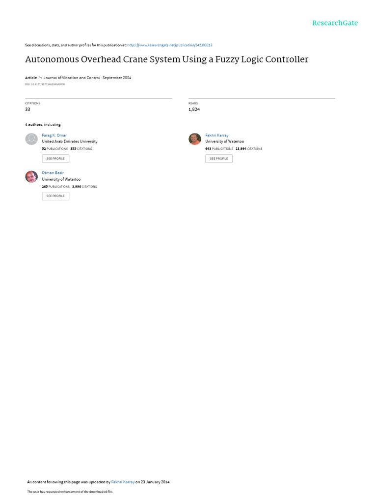 Autonomous_Overhead_Crane_System_Using_a_Fuzzy_Log | PDF | Control Theory | Mechanics