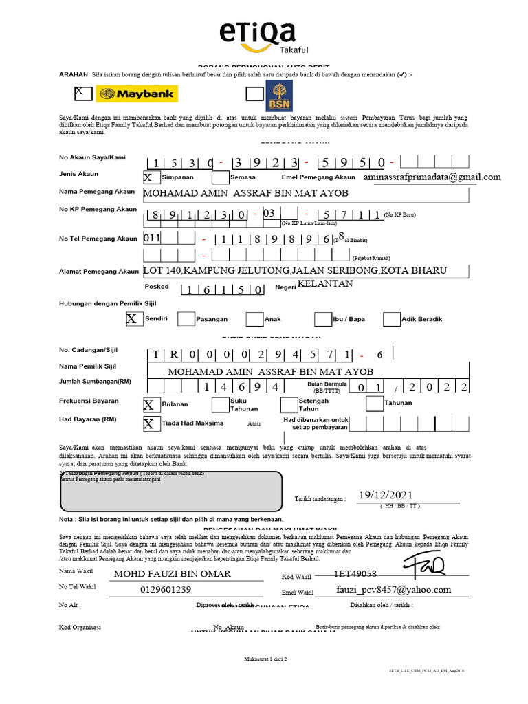 01 Borang Permohonan AUTO DEBIT Takaful V1.4 2018-1 | PDF
