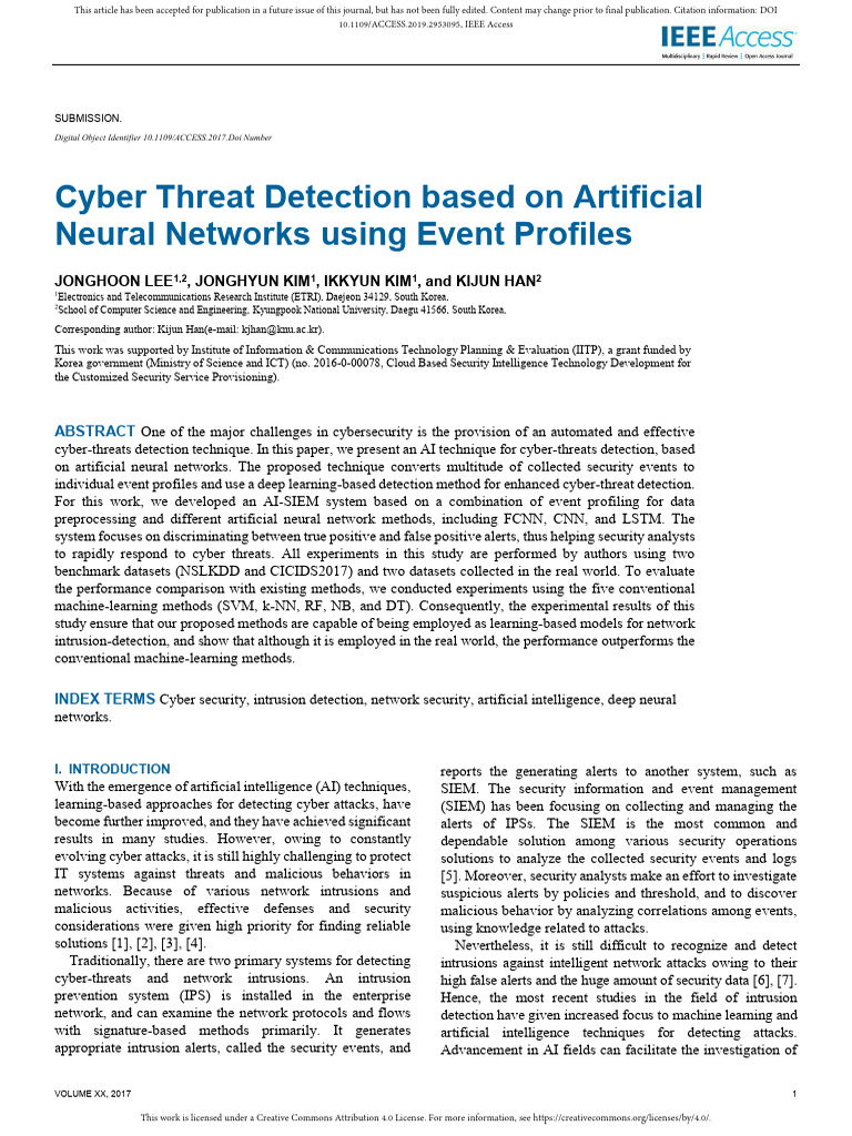Cyber Threat Detection Based On Artificial Neural | PDF | Deep Learning | Security