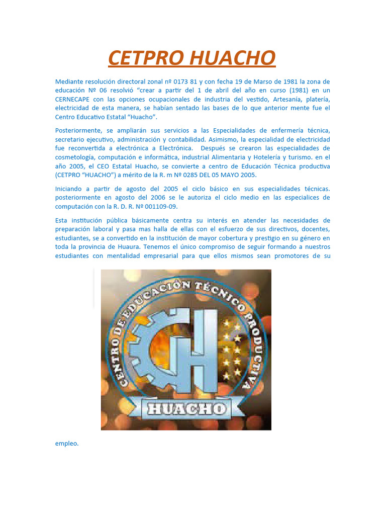 Cetpro Huacho | PDF