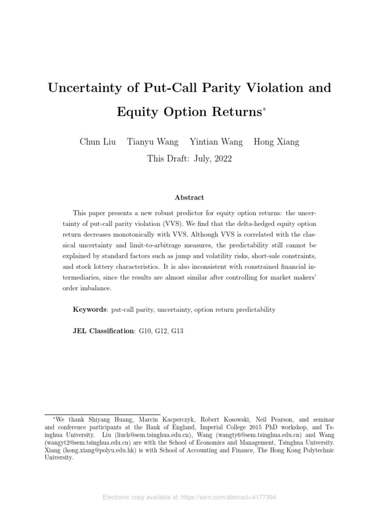Put-Call Parity Violation Impact | PDF | Option (Finance) | Volatility ...