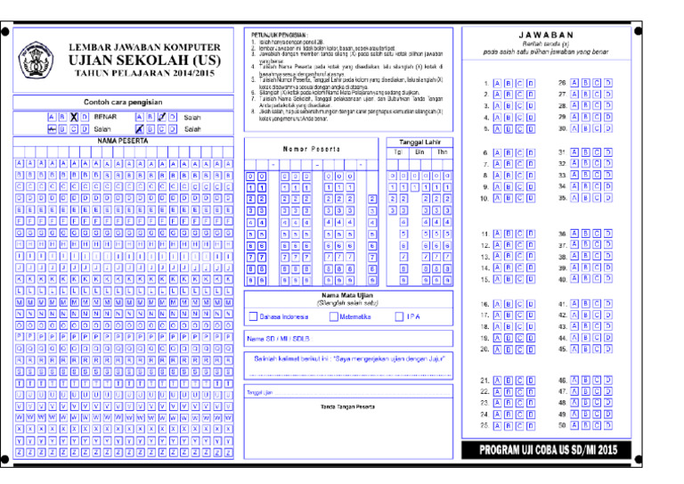 Contoh LJK US 2015 | PDF