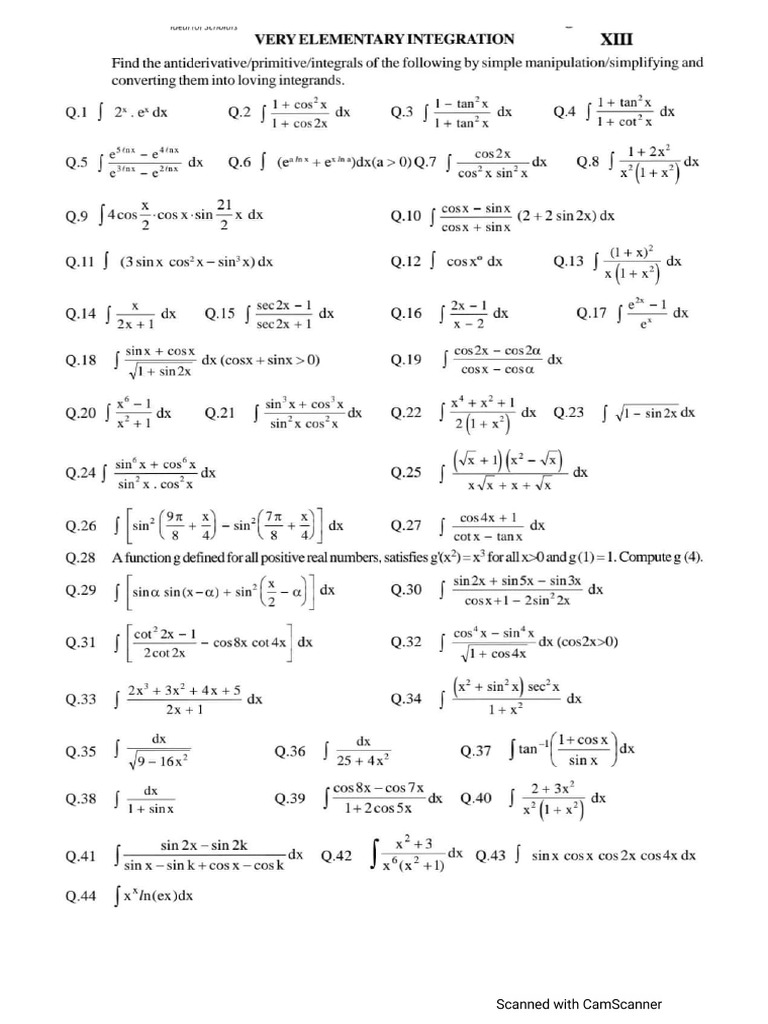 Practice Sheet (Elementary Integrations) | PDF