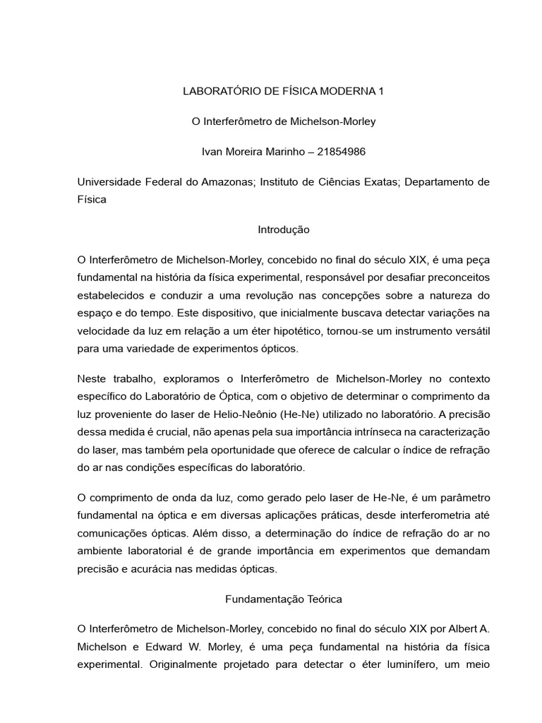O Interferômetro de Michelson-Morley | PDF | Interferometria | Física