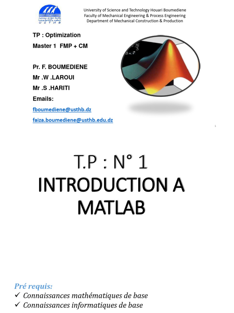 TP: Optimization Master 1 FMP + CM: Fboumediene@usthb - DZ Faiza - Boumediene@usthb - Edu.dz ...