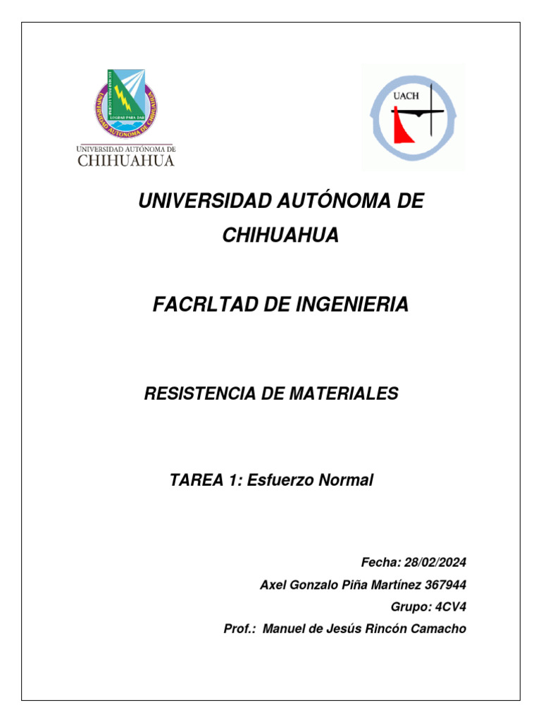 Tarea 1 Esfuerzo Normal | PDF | Deformación (ingeniería) | Estrés (Mecánica)