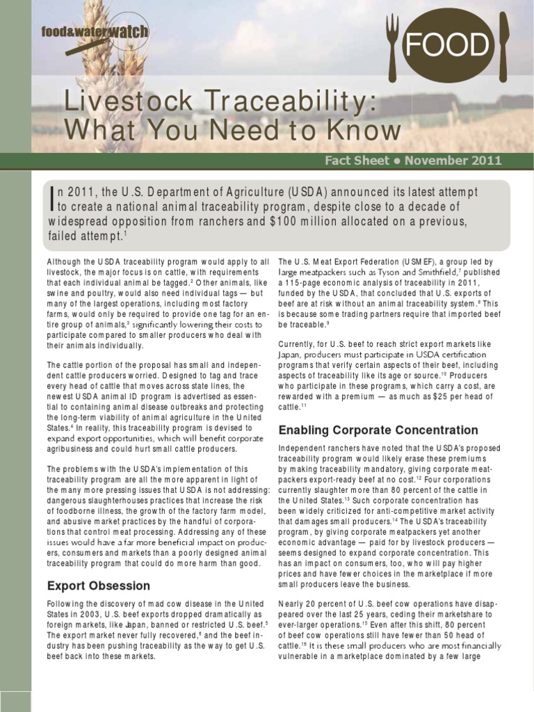 Livestock Traceability: What You Need To Know:) Dfw6Khhw 1ryhpehu | PDF ...
