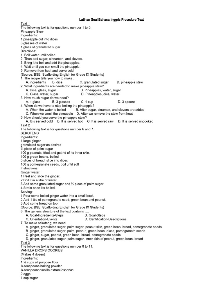Latihan Soal Bahasa Inggris Procedure Text | PDF | Icon (Computing ...