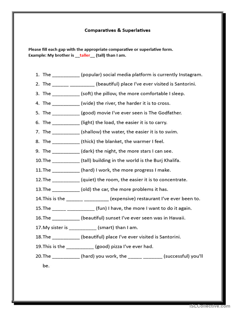 Comparative and Superlative Exercises | PDF