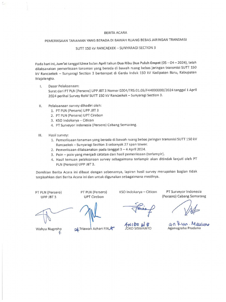 BA Pemeriksaan Tanaman - SUTT 150 KV Rancaekek-Sunyaragi Section 3 | PDF