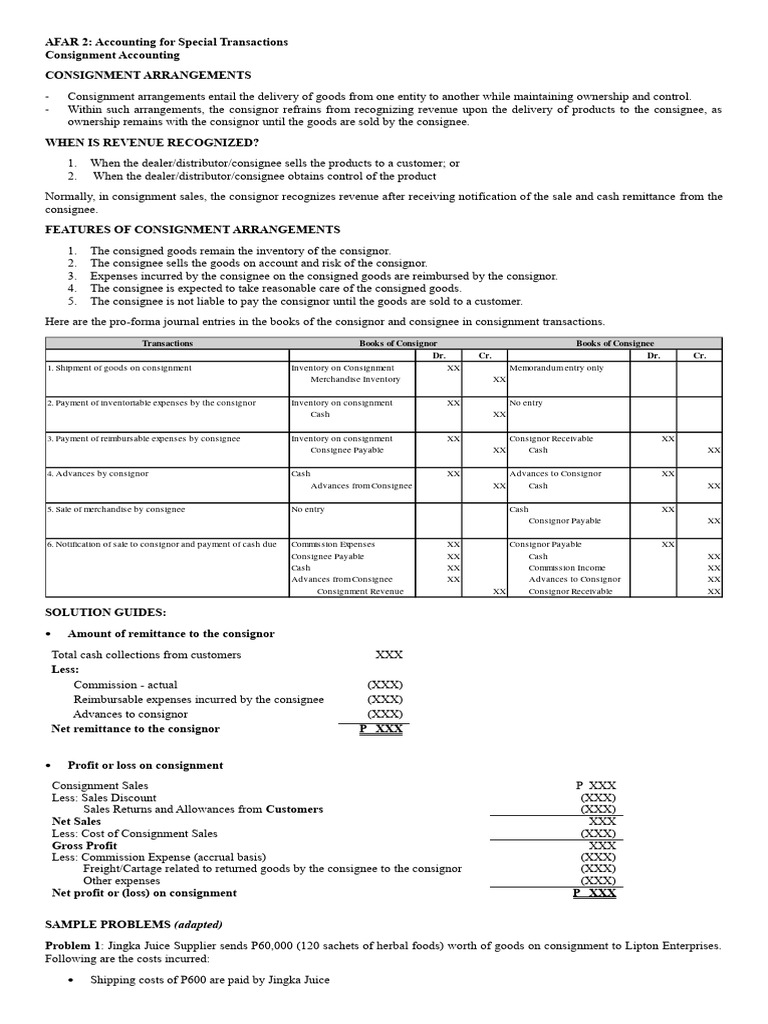 HO - Consignment Arrangements Students | PDF | Business Economics ...