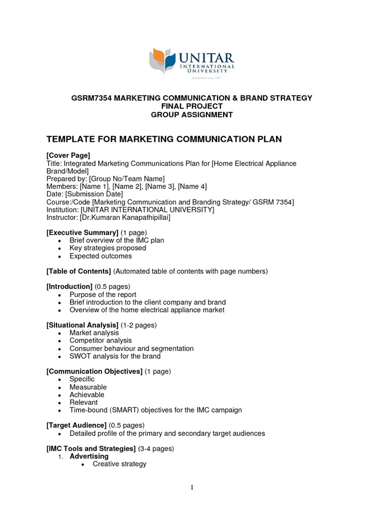 Template and Sample Marketing Communication Plan | PDF | Marketing ...