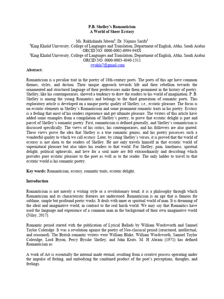 Shelley's Ecstatic Romanticism | PDF | Romanticism | Percy Bysshe Shelley