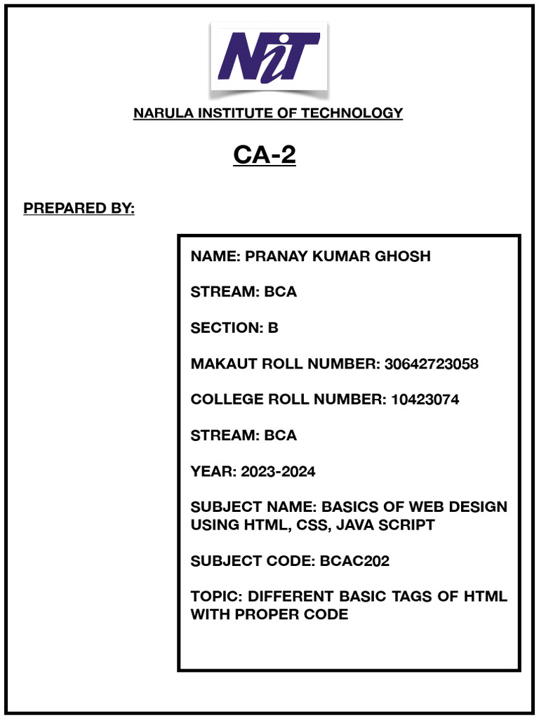 Web Design HTML Css Js CA-2 | PDF | Html Element | Html Web Design HTML Css Js CA-2 | PDF | Html Element | Html