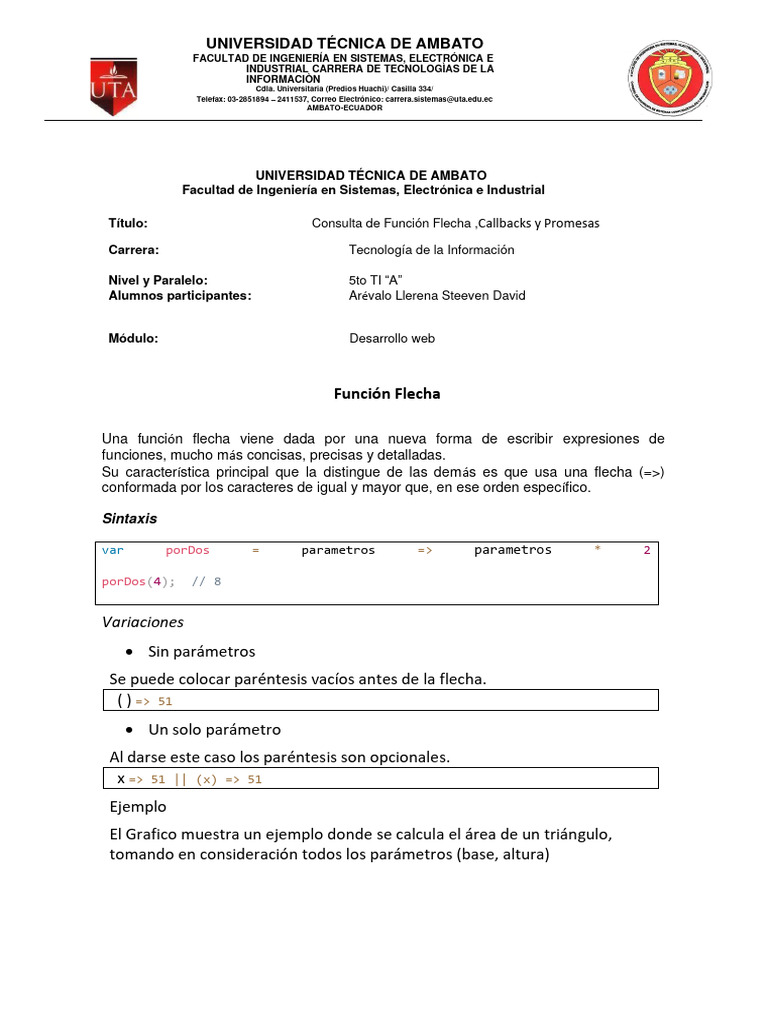 Funciones Flecha y Promesas JS | PDF | Devolución de llamada (programación de computadora ...