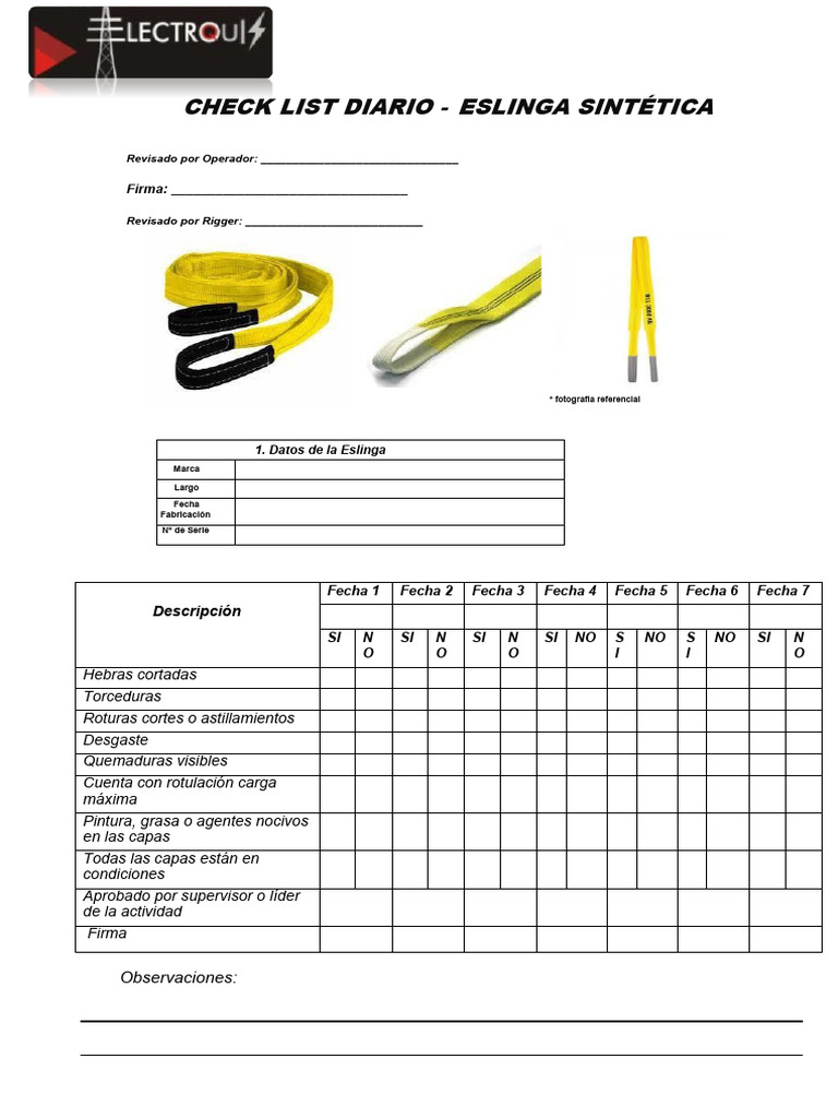 Check List Eslinga | PDF