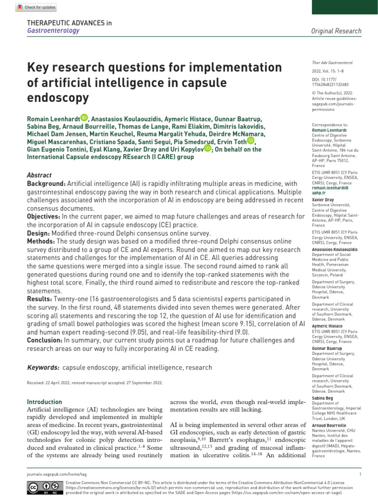 Leenhardt Et Al 2022 Key Research Questions For Implementation of Artificial Intelligence in ...