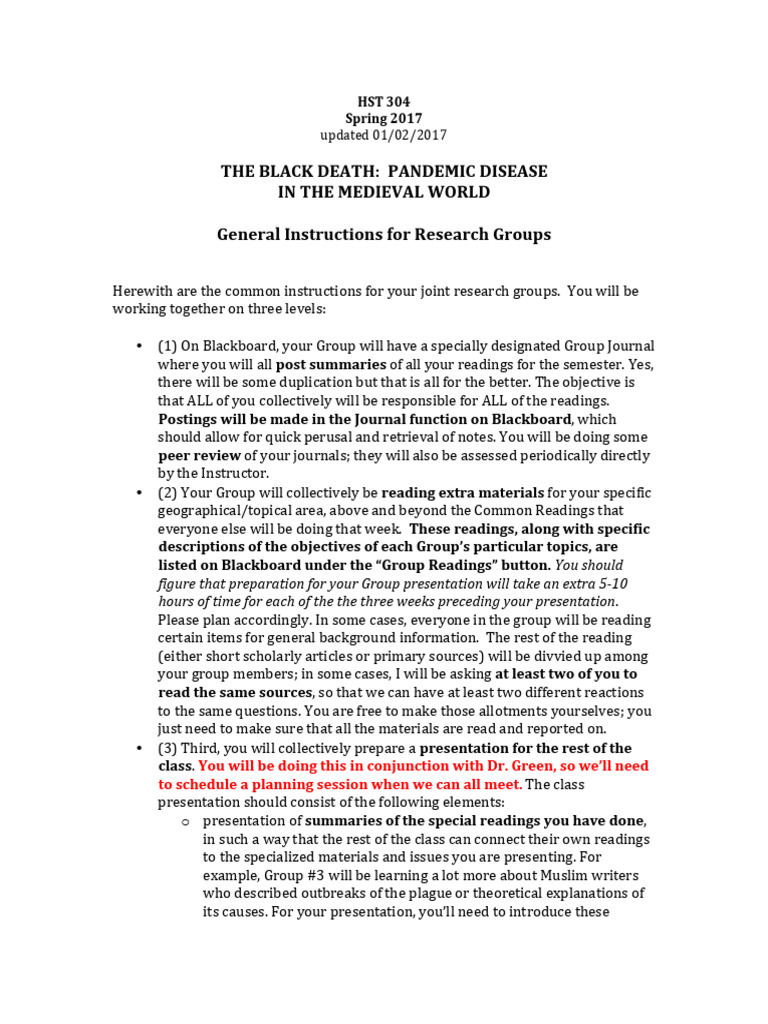 The Black Death - Syllabus 2017 - Group | PDF | Black Death