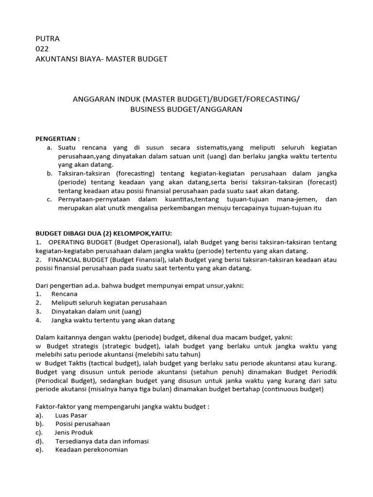 Panduan Penyusunan Anggaran Induk | PDF | Pengelolaan Keuangan & Uang