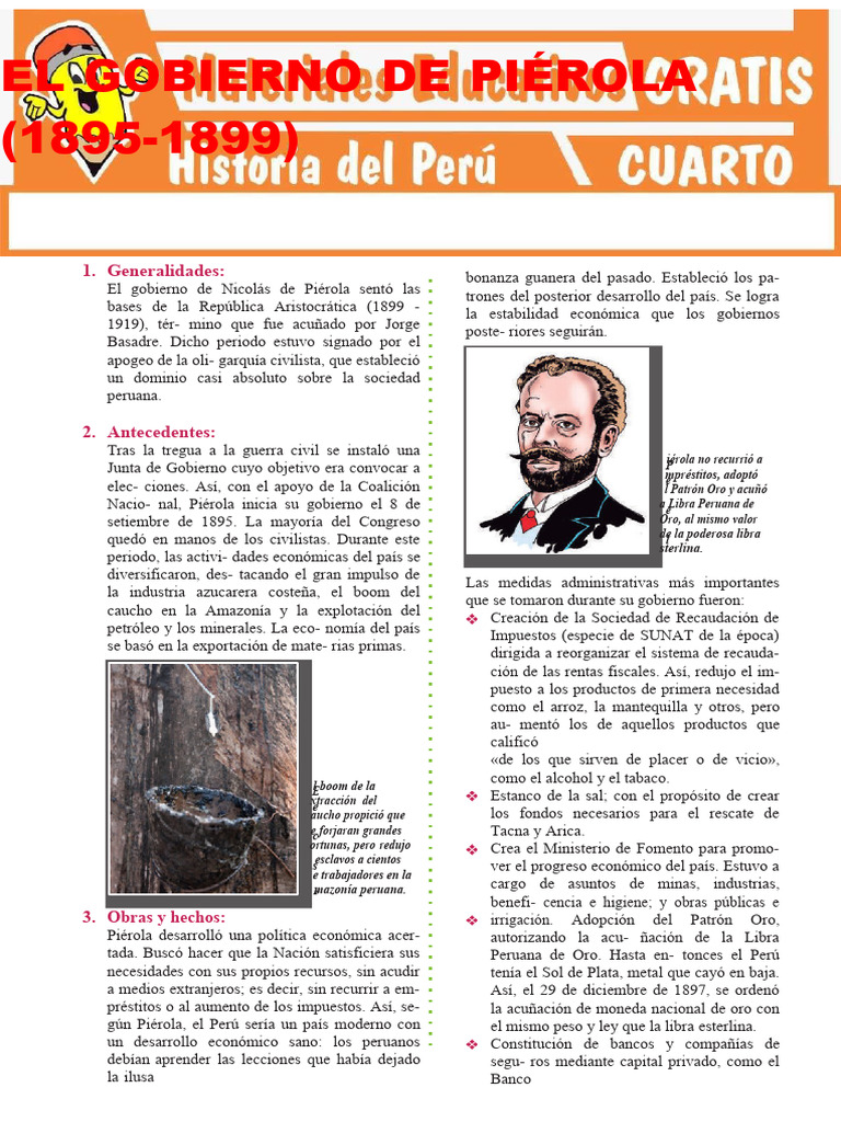 El Gobierno de Piérola para Cuarto Grado de Secundaira | PDF | Perú