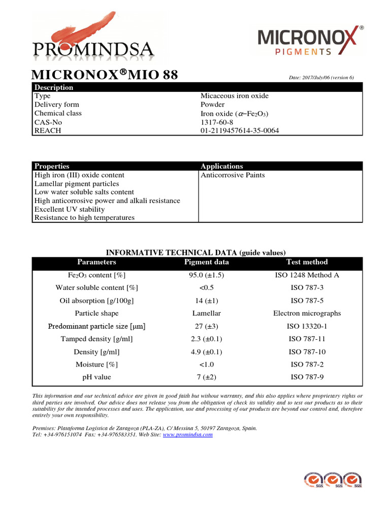 Micronox MIO 88 Technical Data Sheet | PDF | Physical Sciences | Chemistry