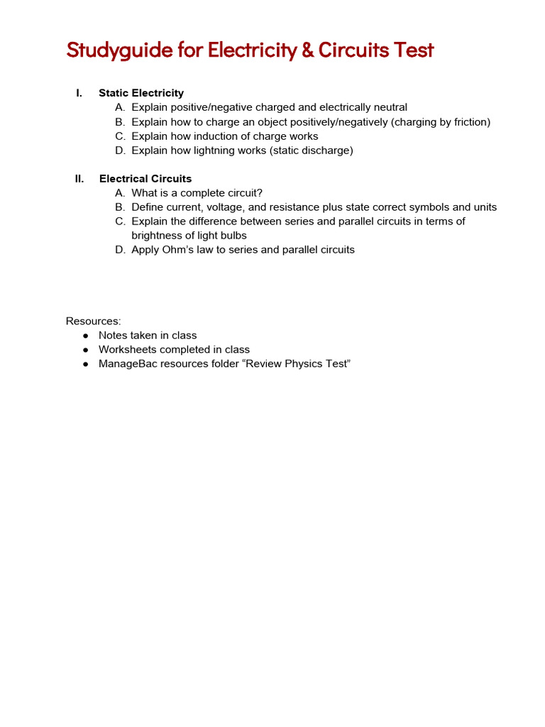 Studyguide For Electricity Circuits Test 9p | PDF