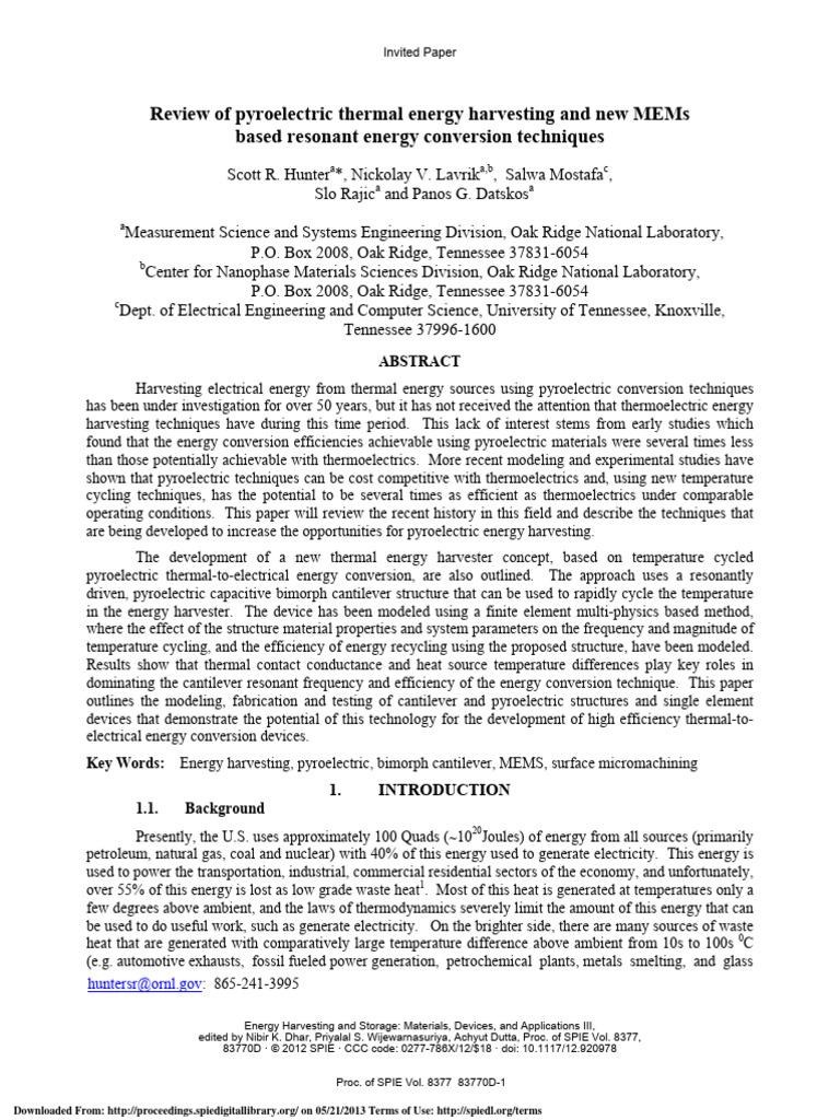 Hunter2012 Review of Pyroelectric Thermal Energy Harvesting and New ...