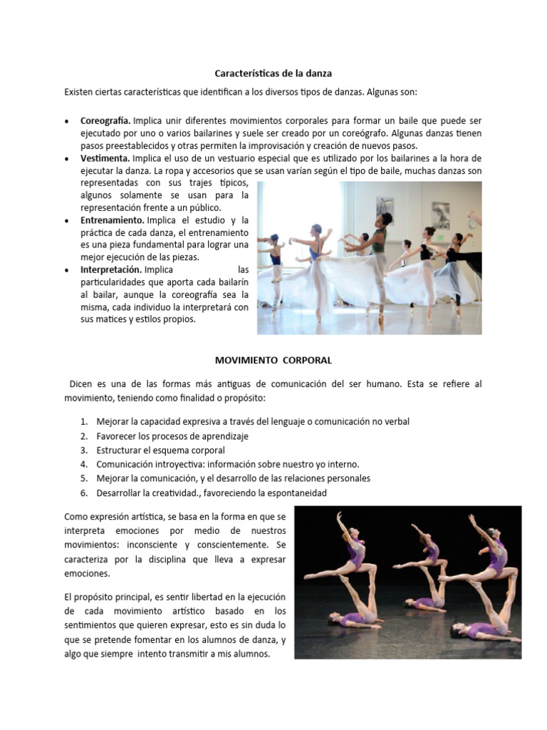 Características de La Danza | PDF | Bailes | Comunicación
