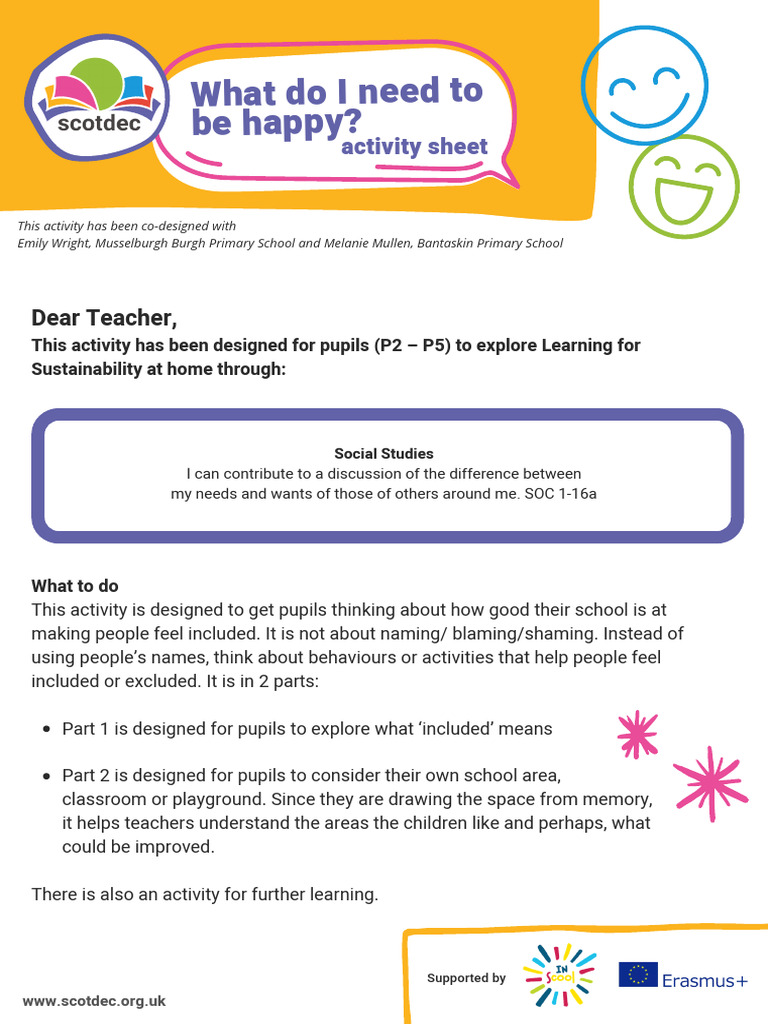 Scotdec Inscool What Do i Need Yo Be Happy Activity Sheet | PDF
