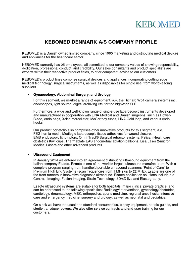 KEBOMED Denmark Company Profile October 2014 | PDF | Surgery | Medical ...