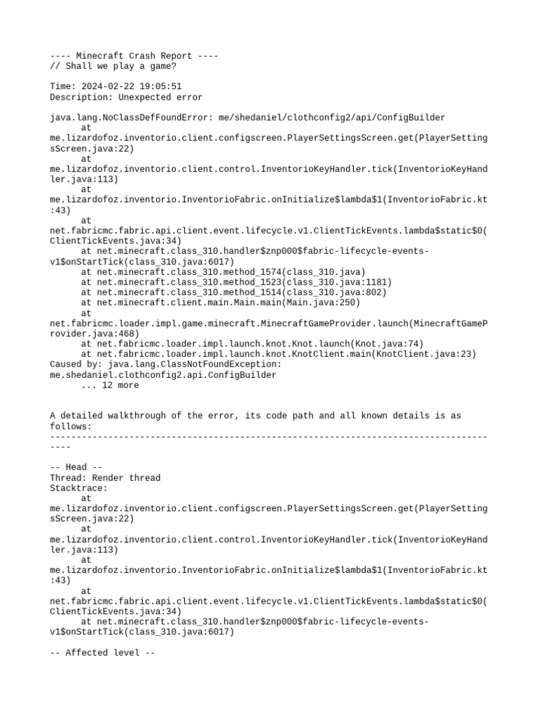 Minecraft Crash Report Analysis | PDF | X86 Architecture | Computer Science