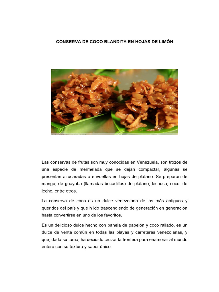 Conserva de Coco | Descargar gratis PDF | Postres | Cocinando