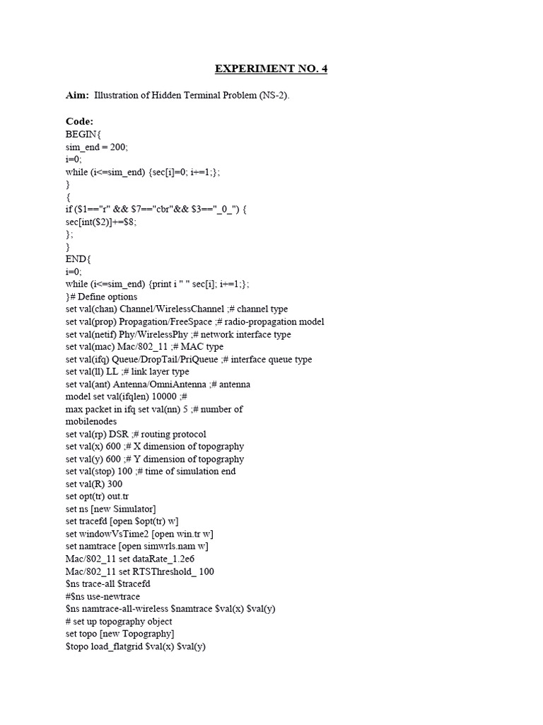 MC Exp 4 ns2 Hidden Node Problem | PDF | Simulation