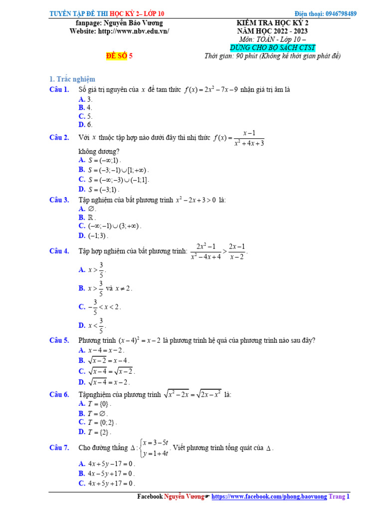 Đề số 5. HK2-CTST | PDF