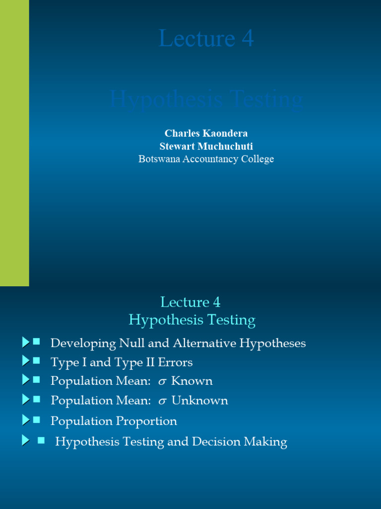 Lecture 4 Hypothesis Testing Final | PDF | Null Hypothesis ... Lecture 4 Hypothesis Testing Final | PDF | Null Hypothesis ...