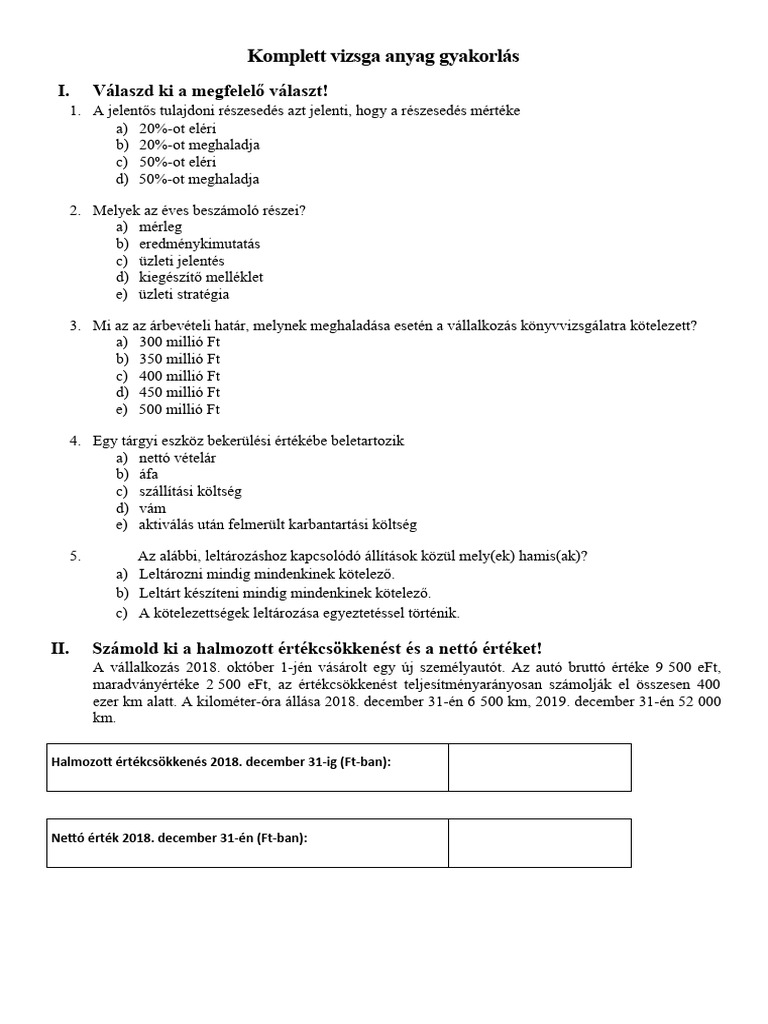 Komplett Vizsga Anyag Gyakorlás | PDF
