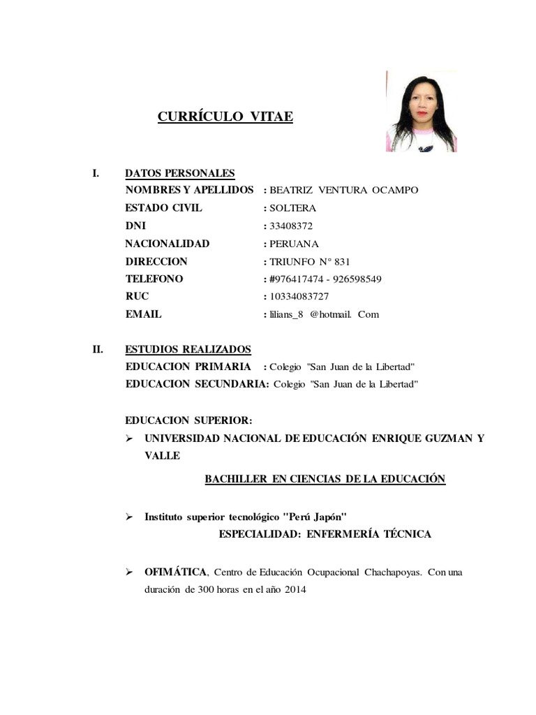 Currículum Vitae de Beatriz Ventura Ocampo | PDF | Perú