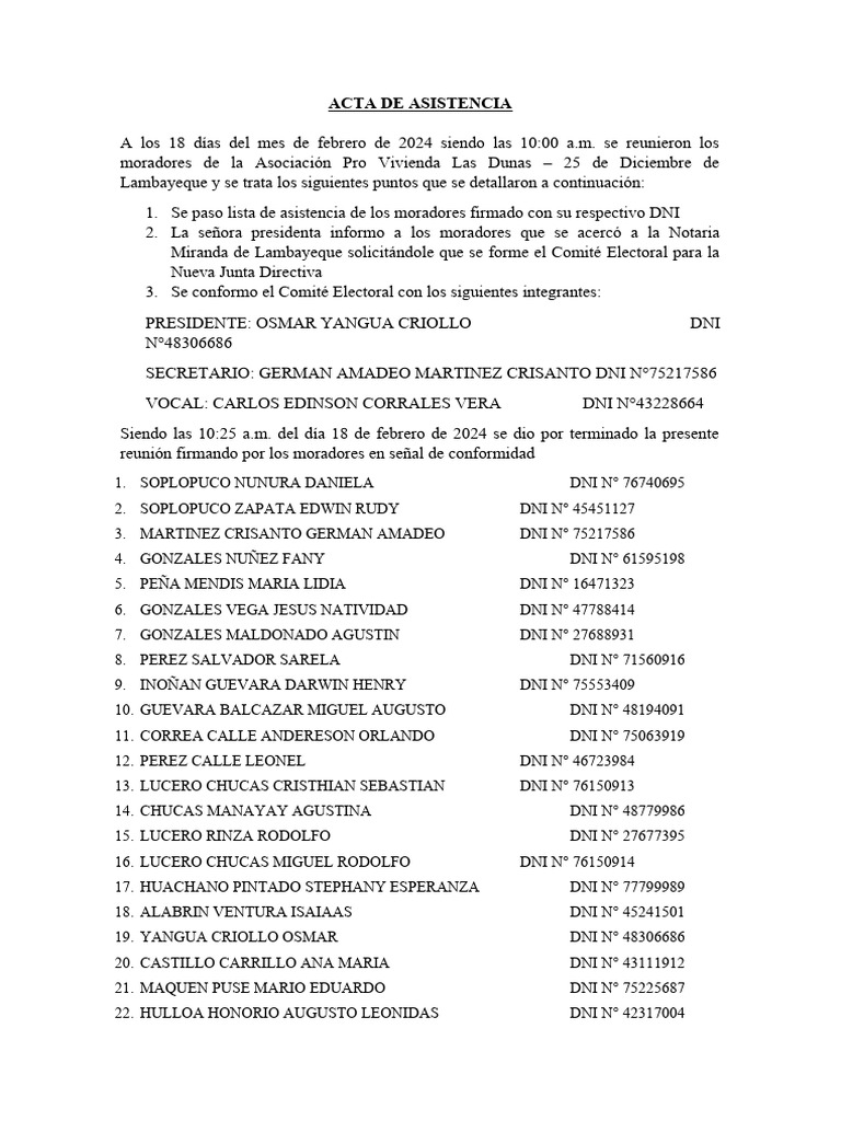 Acta de Asistencia | PDF | Estilo de vida