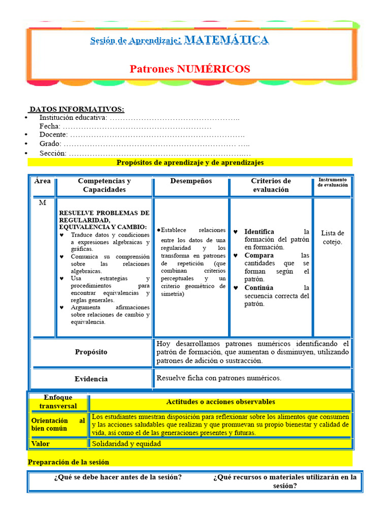 Ejemplos de Patrones Numéricos | PDF | Evaluación | Matemáticas