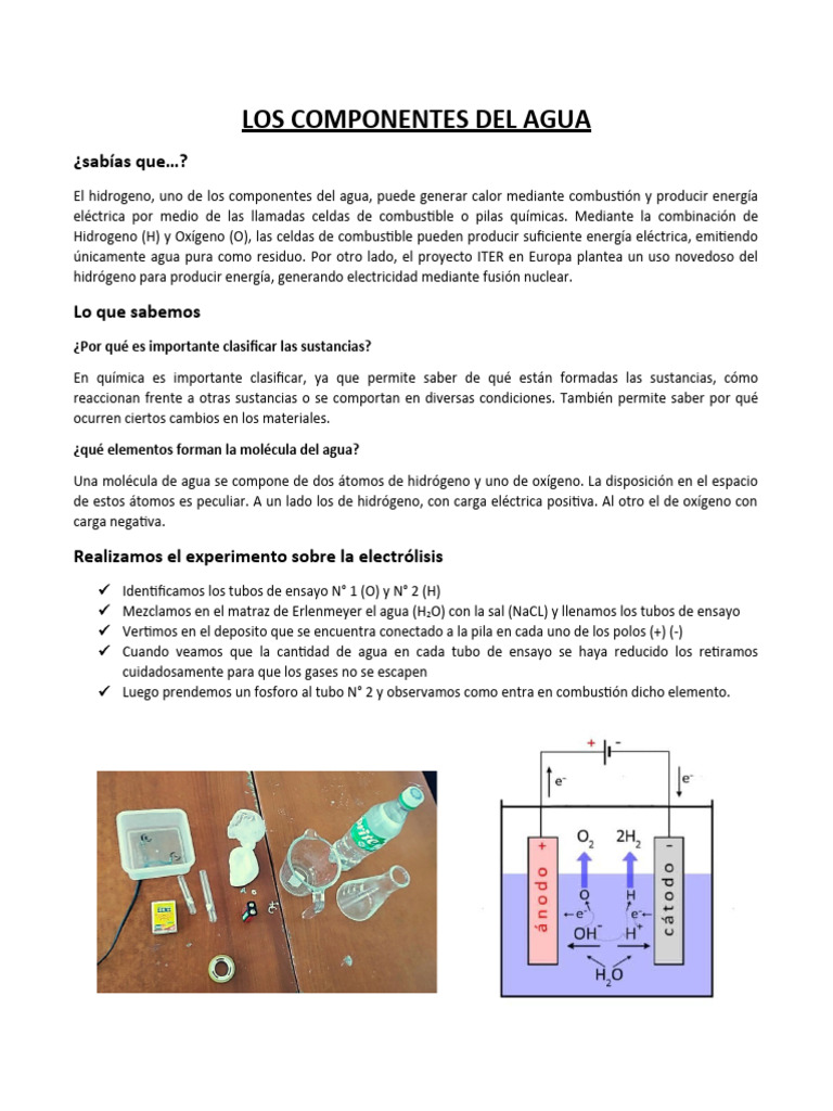 Componentes del Agua: Hidrógeno y Oxígeno | PDF | Ciencias sociales ...
