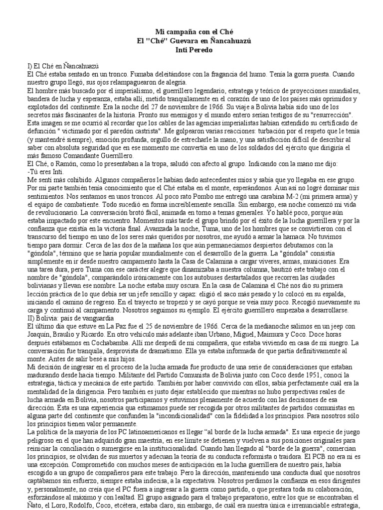 Inti Peredo - Mi Campaña Con El Che | PDF | Guerra de guerrillas ...
