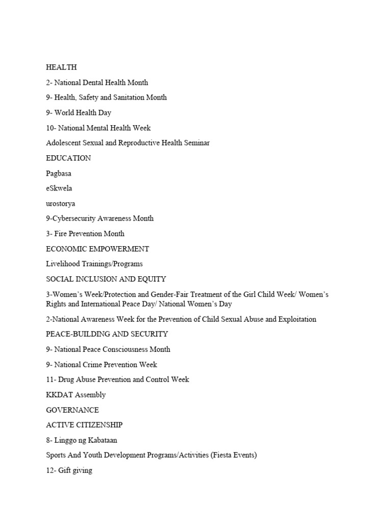 Monthly Observances and Events Calendar | PDF