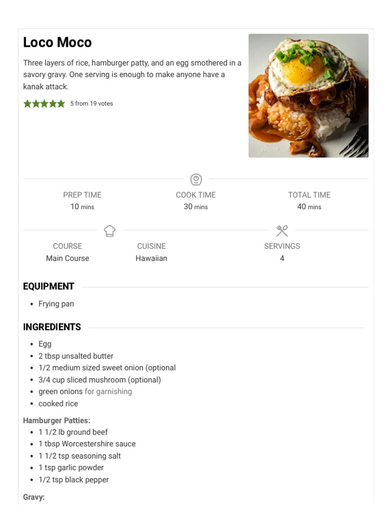 Loco Moco - 'Ono Hawaiian Recipes | PDF | Sauce | Hamburgers